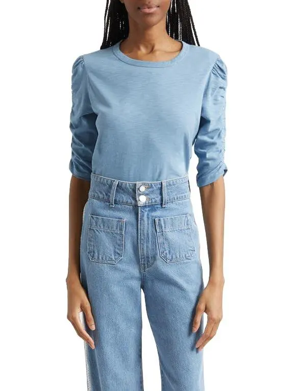 Veronica Beard Ruched Sleeve Top - Blue River