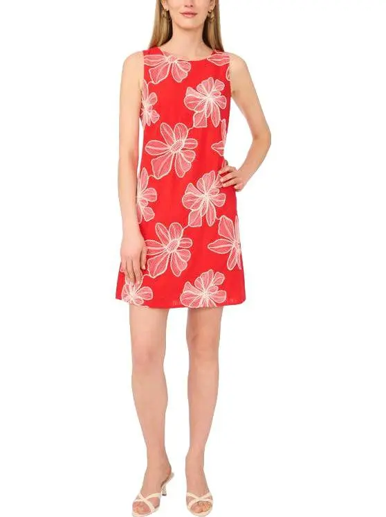 Vince Camuto Embroidered Floral A-line Dress - Lobster Red