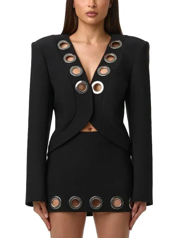 Naked Wardrobe Grommet Ponte Blazer - Black