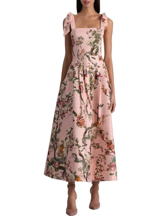 Alice + Olivia Hana Mixed Print Tie Strap Cotton Blend Dress - Sunset Grove English Rose