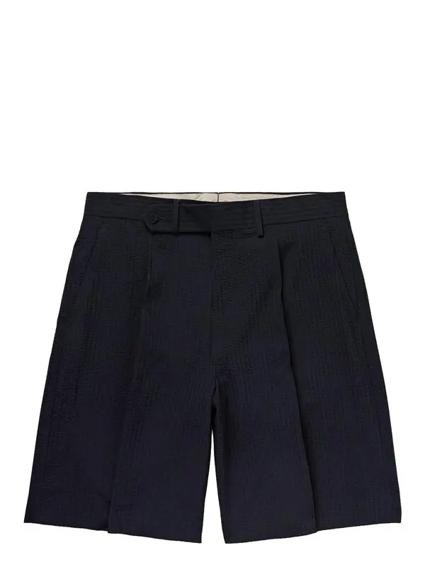 STOFFA Pleated Wool-seersucker Shorts - Blue