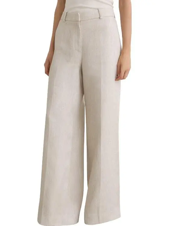 REISS Nolah Wide Leg Linen Blend Pants - Neutral