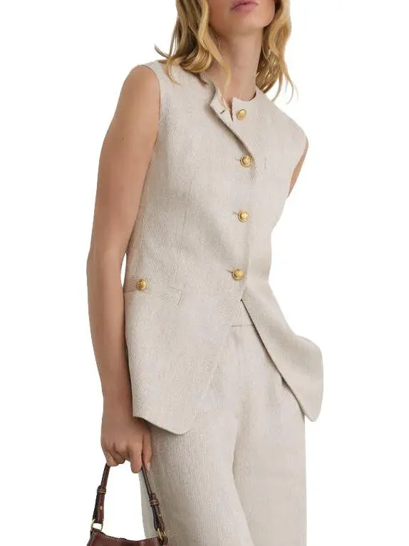 REISS Linen Blend Vest - Neutral