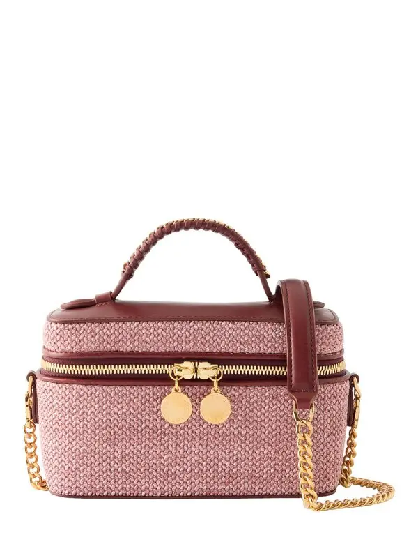 Stella McCartney Falabella Vanity Case Vegetarian Leather-trimmed Raffia Shoulder Bag - Burgundy