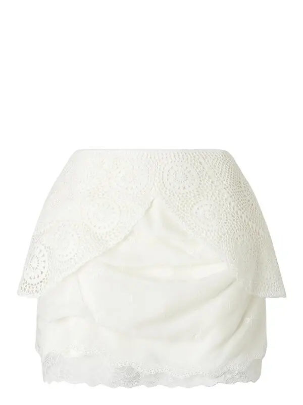 Magda Butrym Lace-trimmed Embroidered Satin Mini Skirt - White