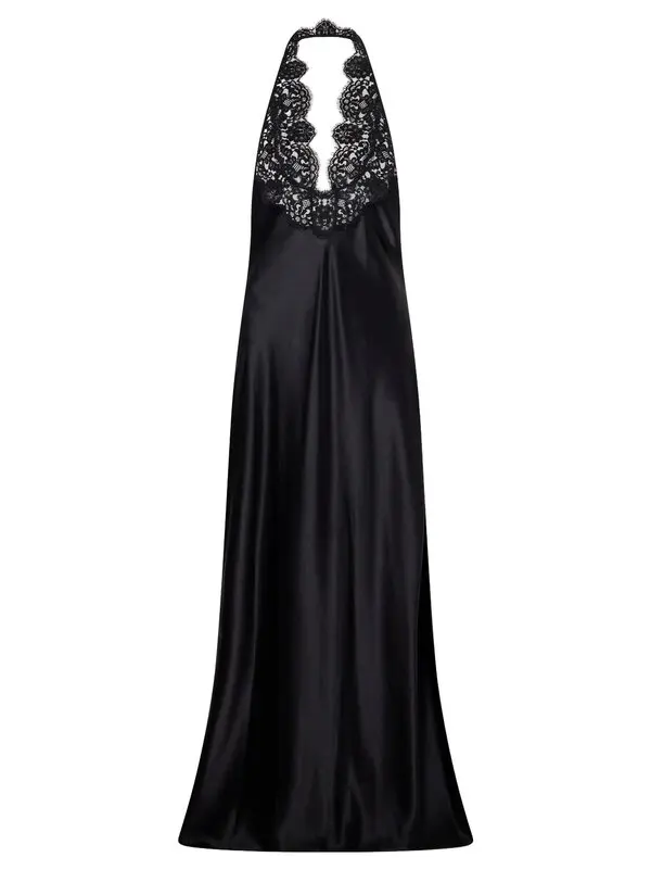 NILI LOTAN Noemie Lace-trimmed Silk-satin Halterneck Midi Dress - Black