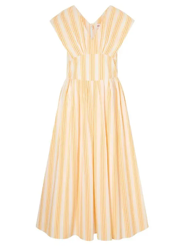 Rosie Assoulin In Full Bloom Gathered Striped Cotton-taffeta Midi Dress - Orange
