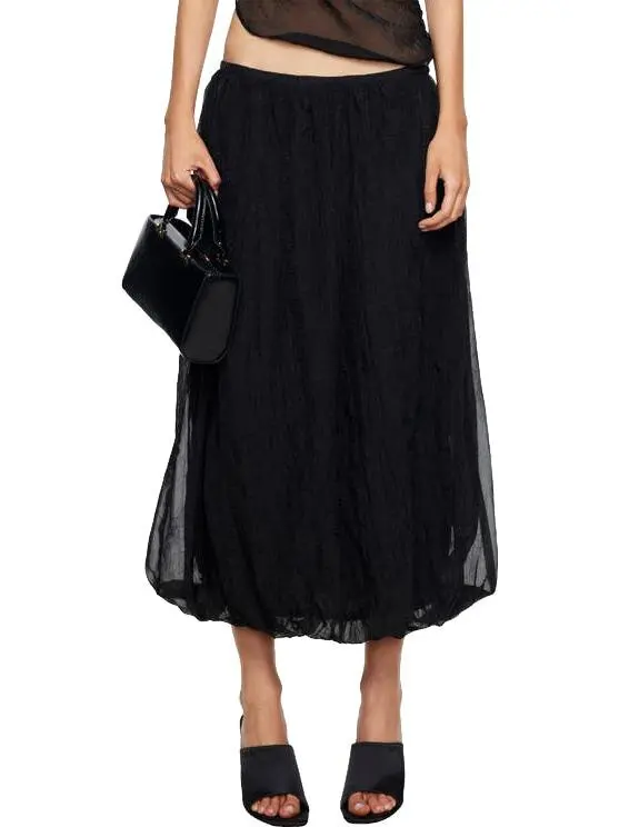 Lioness Bubble Hem Midi Skirt - Noir