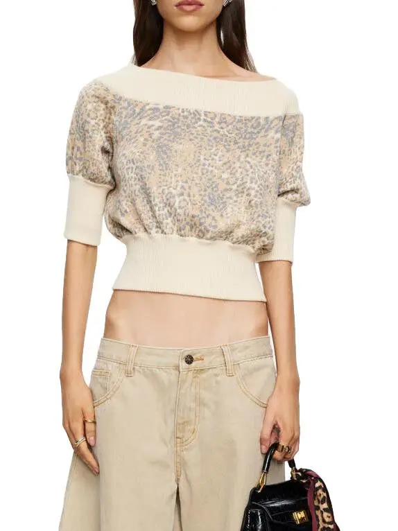 Lioness Cropped Off-the-shoulder Sweater - Leopard