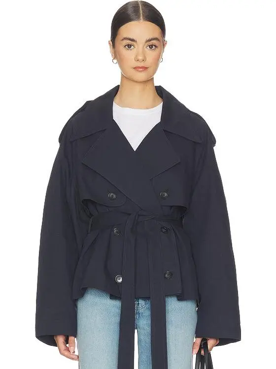 ELODIE THE LABEL Eleanor Cropped Trench Coat - Navy