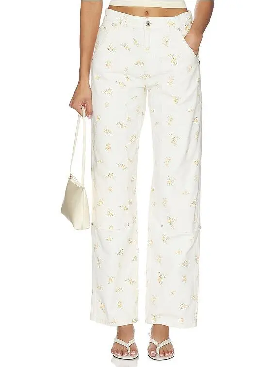 MSGM Printed Straight Leg Canvas Trousers - Off White