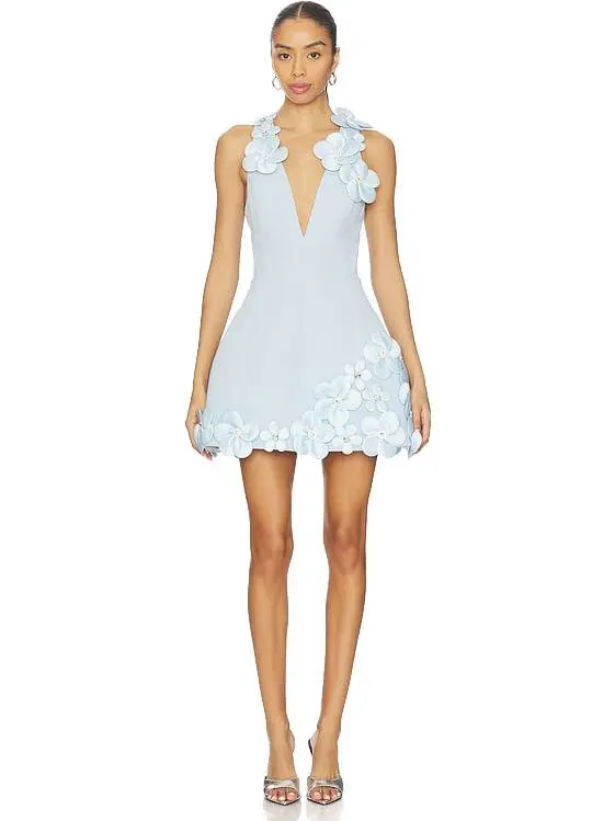 BRONX AND BRONCO Estelle Floral V-neck Mini Dress - Powder Blue