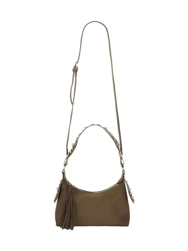 8 Other Reasons Studded Fringe Shoulder Bag - Olive Green