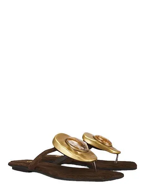 Jeffrey Campbell Bazaar Flat Sandal With Statement Hardware - Brown Suede & Beige