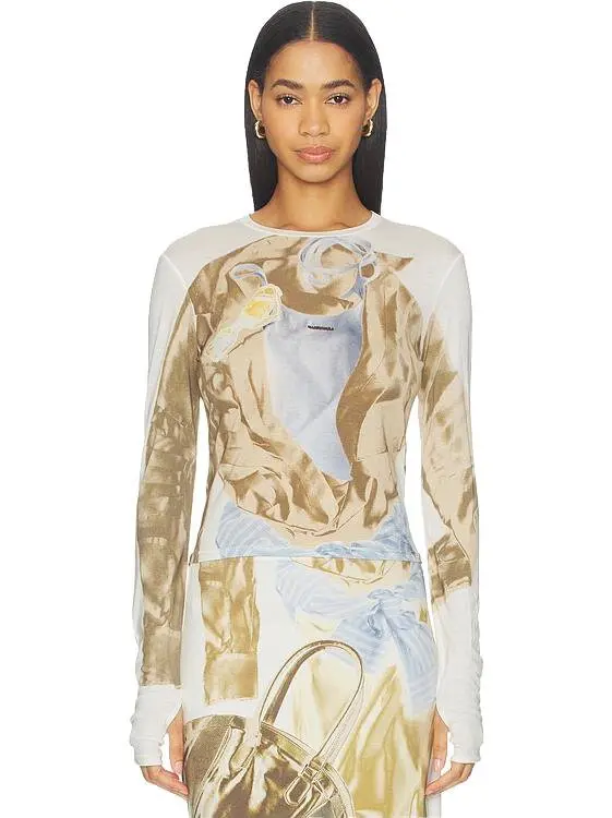 MARRKNULL Printed Silk Jersey Top - Cream