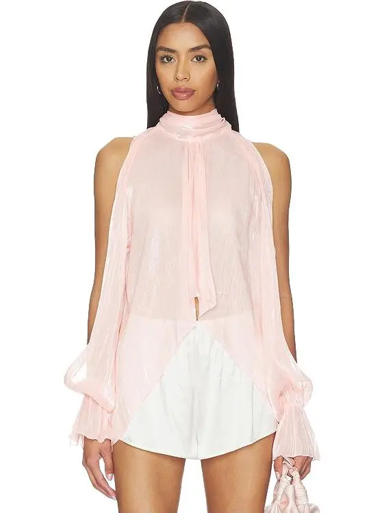 MORE TO COME Halterneck Blouse With Metallic Threading - Pink