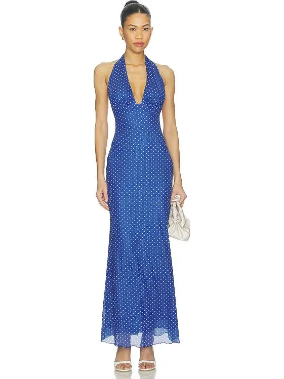 MORE TO COME Charly Halter Maxi Dress - Blue Dot