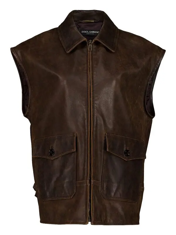 Dolce & Gabbana Sleeveless Leather Jacket - Brown