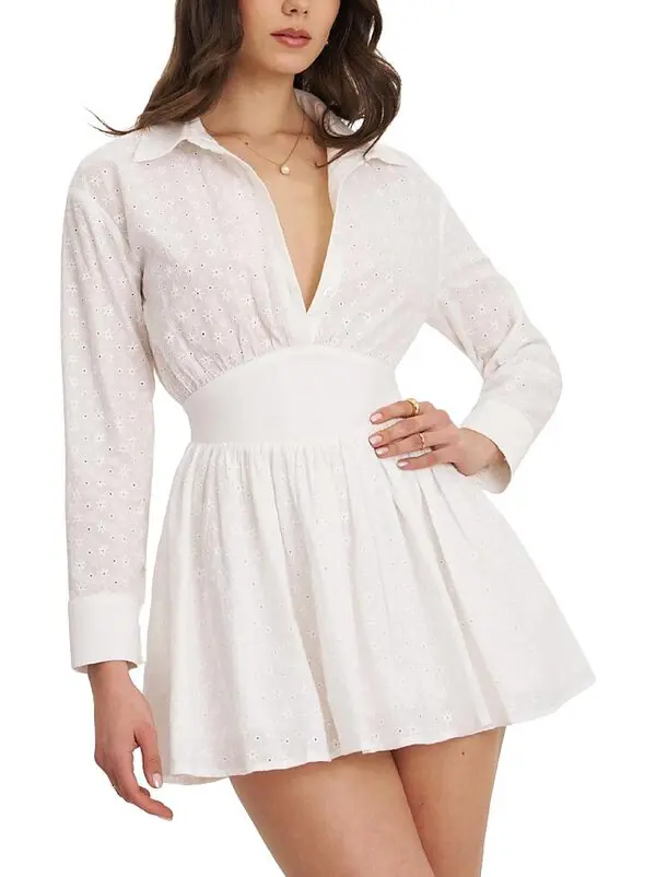 MISS CIRCLE Gabriella Cotton Eyelet Mini Shirt Dress - White