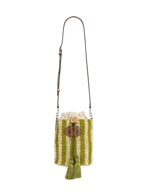 Valentino Garavani Crochet Raffia Vlogo Signature Bucket Bag - Verde  Naturale  Natural Camel  & Seller