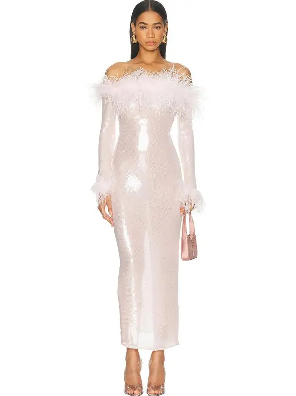 Retrofete Petal Feather Trim Dress - Ballet Slipper