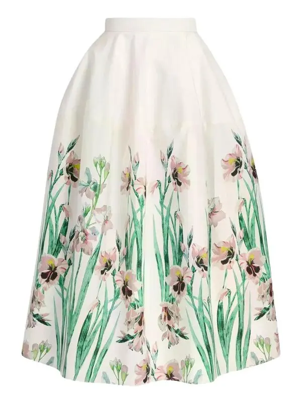Erdem Floral Print Cotton Midi Skirt - White