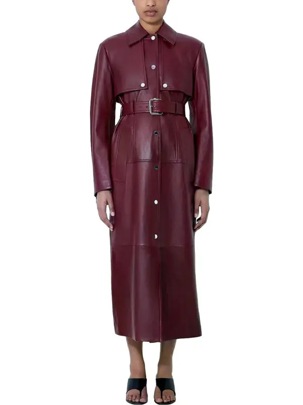 Sportmax Belted Leather Coat - Red