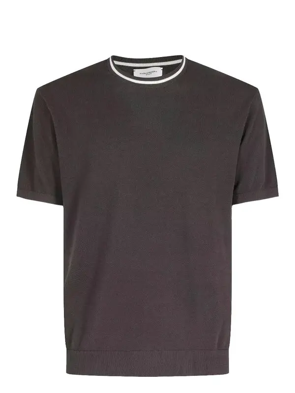 PAOLO PECORA Stripe-trim Short-sleeve Sweater - Brown