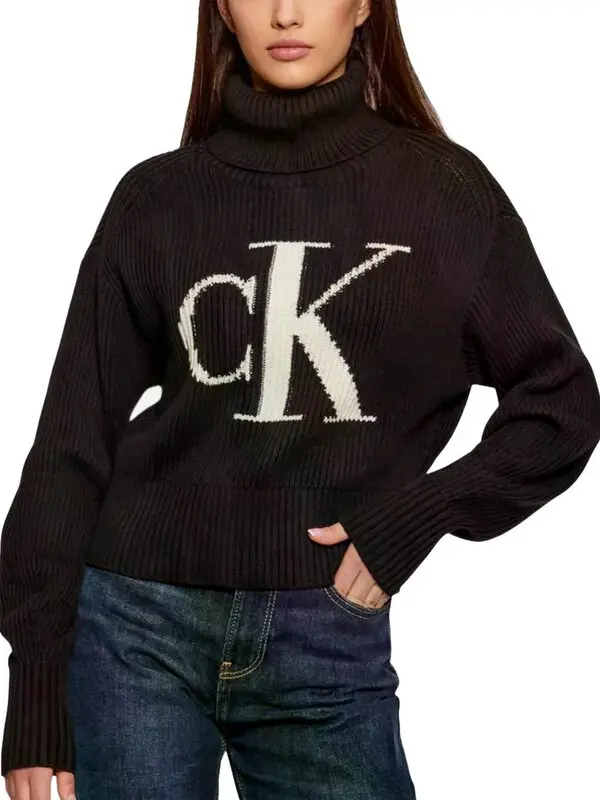 Calvin Klein Logo Intarsia Ribbed-knit Sweater - Black