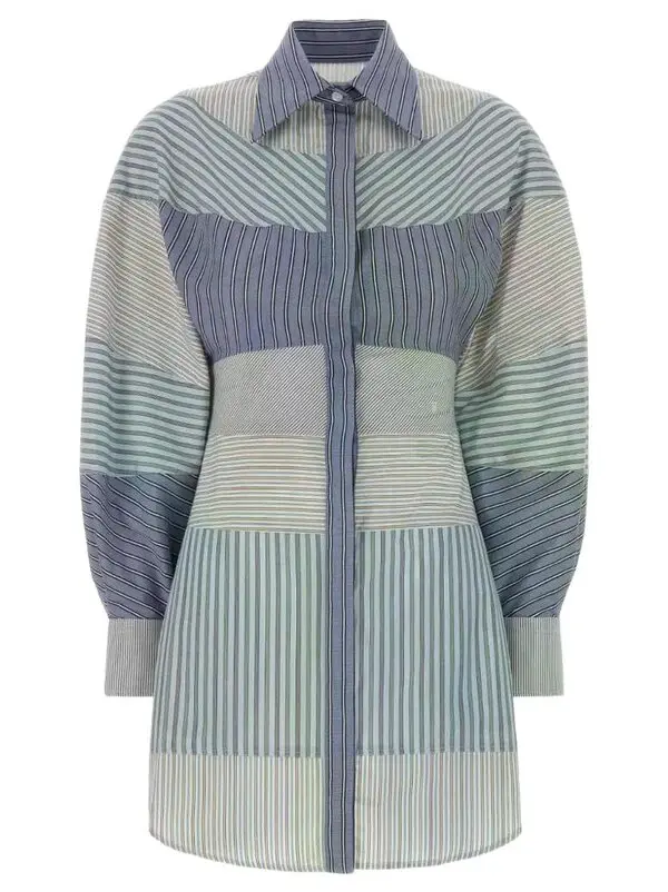 Moschino Patchwork Striped Mini Shirt Dress - Blue