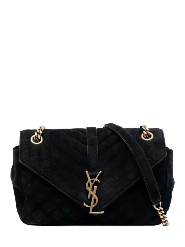 Saint Laurent 2016 Medium Suede Triquilt Monogram College Bag - Black