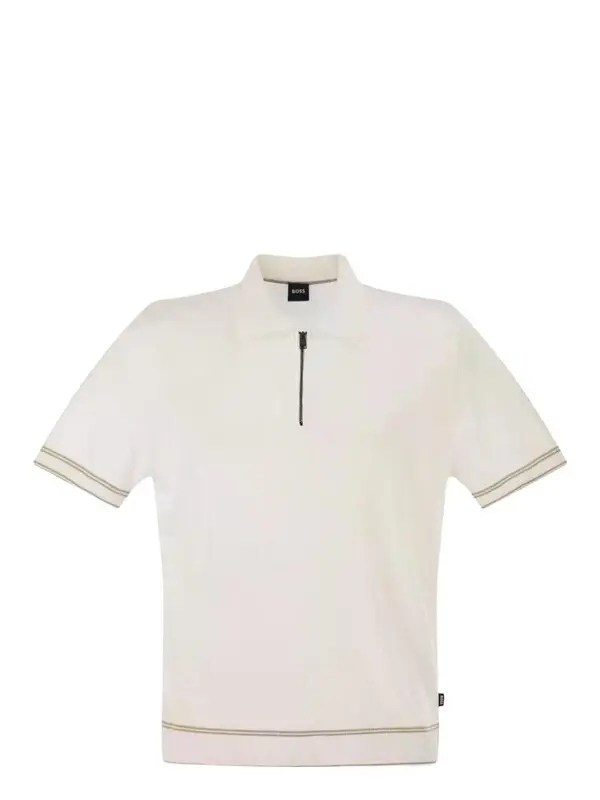 BOSS Half-zip Striped-trim Polo Shirt - Neutrals