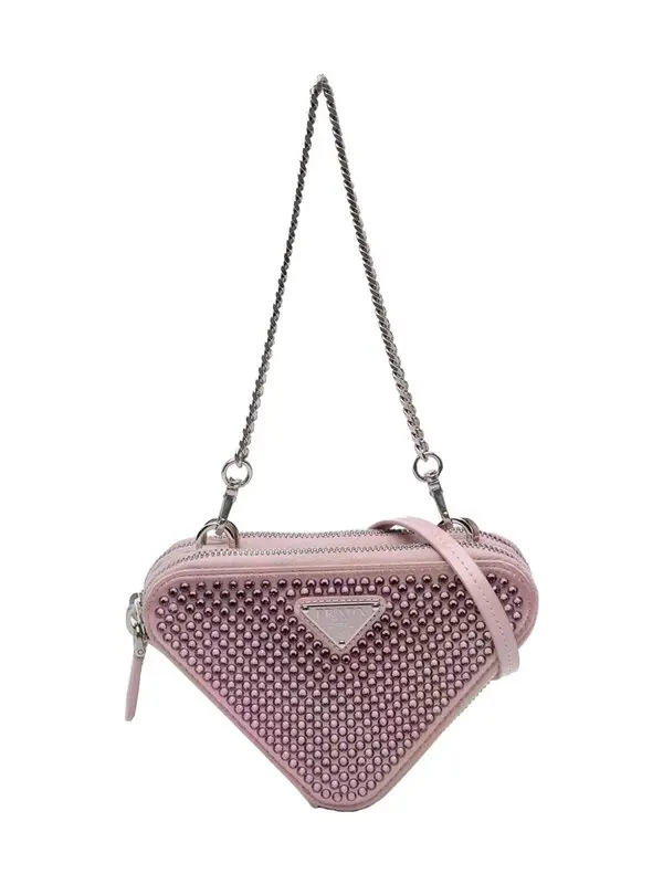 Prada Crystal Embellished Triangle Pouch Satchel - Pink