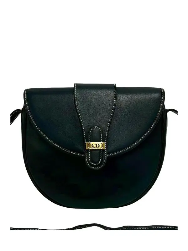 Dior 1990-2000 Leather Cd Logo Flap Crossbody Bag - Black
