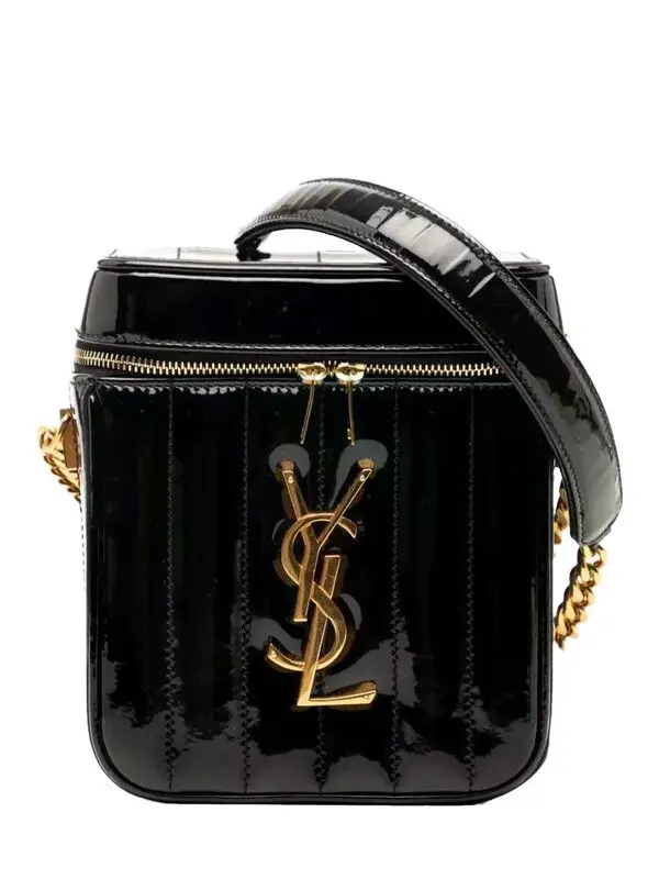 Saint Laurent 2019 Matelasse Patent Monogram Vicky Vanity Bag - Black