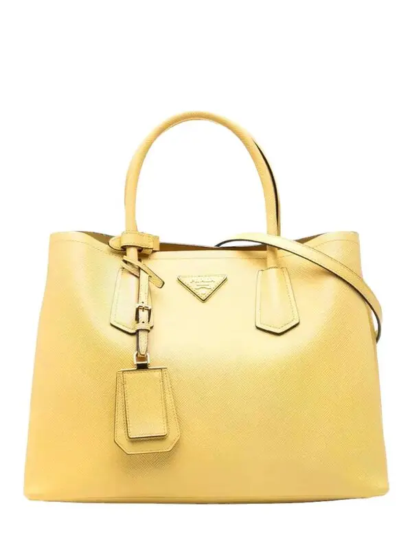 Prada 2013-2026 Medium Saffiano Cuir Double Satchel - Yellow