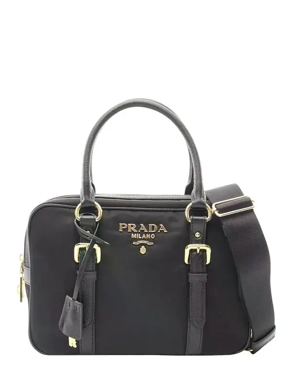 Prada 2010-2026 Mini Saffiano Lux Bauletto Satchel - Black