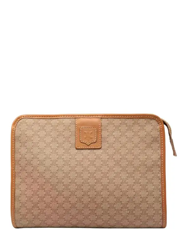 Celine 2008 Macadam Coated Canvas Clutch - Neutrals