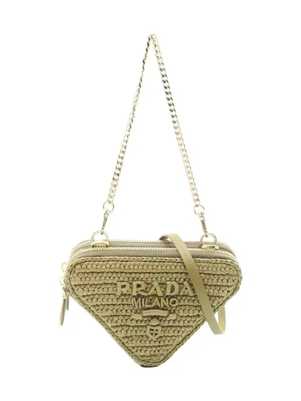 Prada Mini Raffia Crochet Triangle Pouch - Green