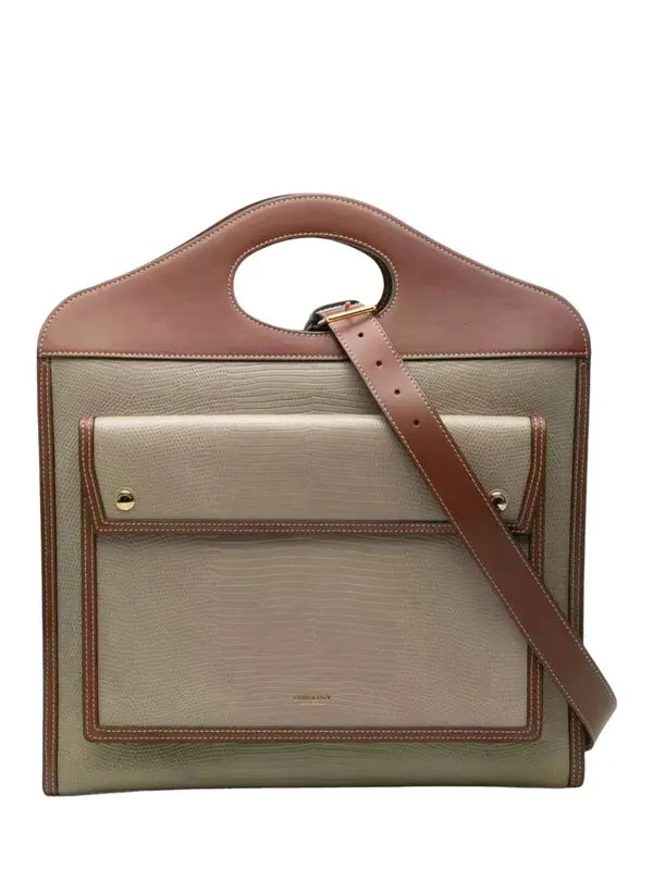 Burberry 2018-2023 Medium Lizard Embossed Leather Pocket Satchel - Brown