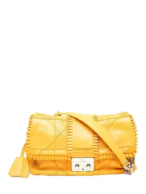 Dior 2009 Lambskin Cannage New Lock Ruffle Flap Shoulder Bag - Yellow