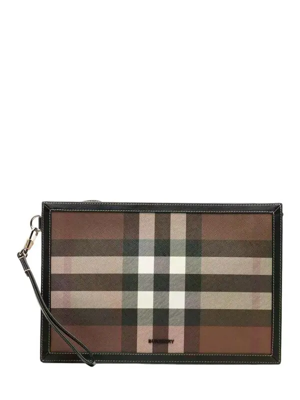 Burberry Check Coated Canvas And Leather Zip Pouch - Brown