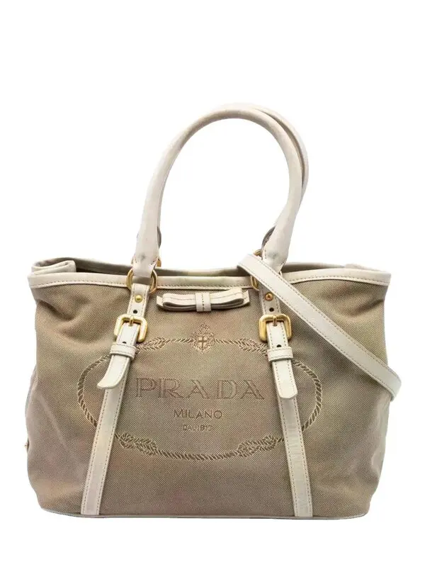 Prada Canvas Canapa Logo Bow Satchel - White