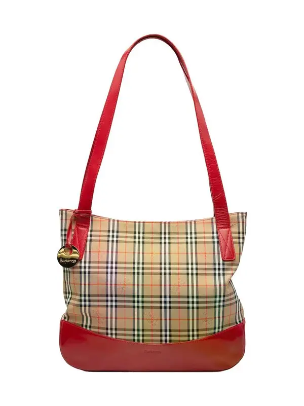 Burberry Haymarket Check Canvas Tote Bag - Red
