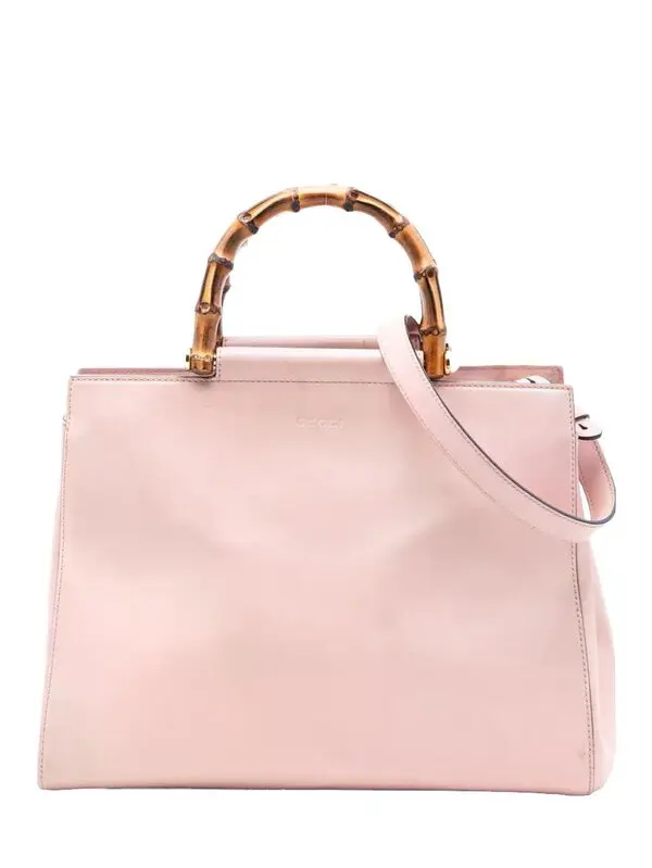 Gucci Medium Leather Bamboo Nymphaea Satchel - Pink