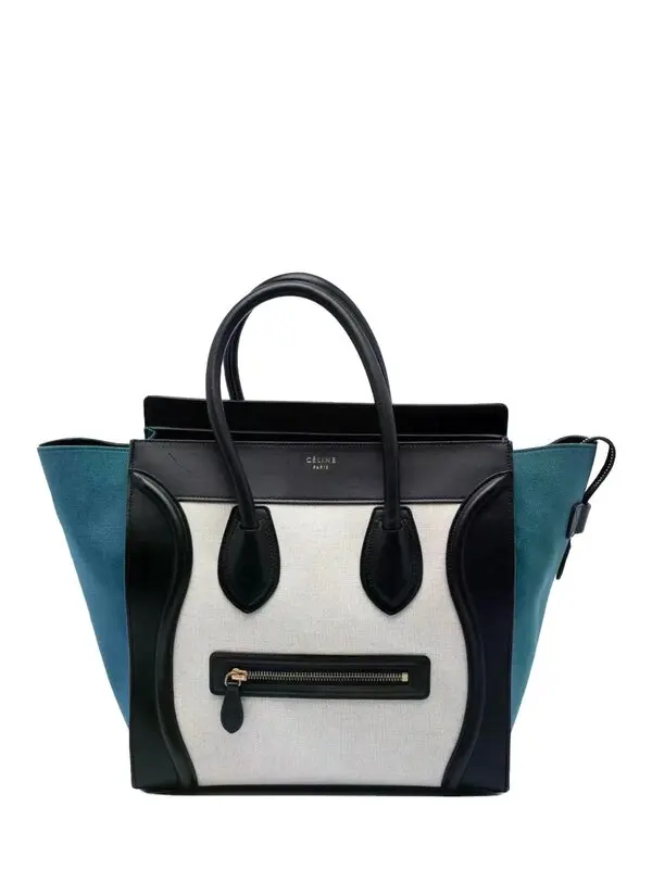 Celine 2014 Mini Tricolor Canvas And Leather Luggage Tote Bag - White