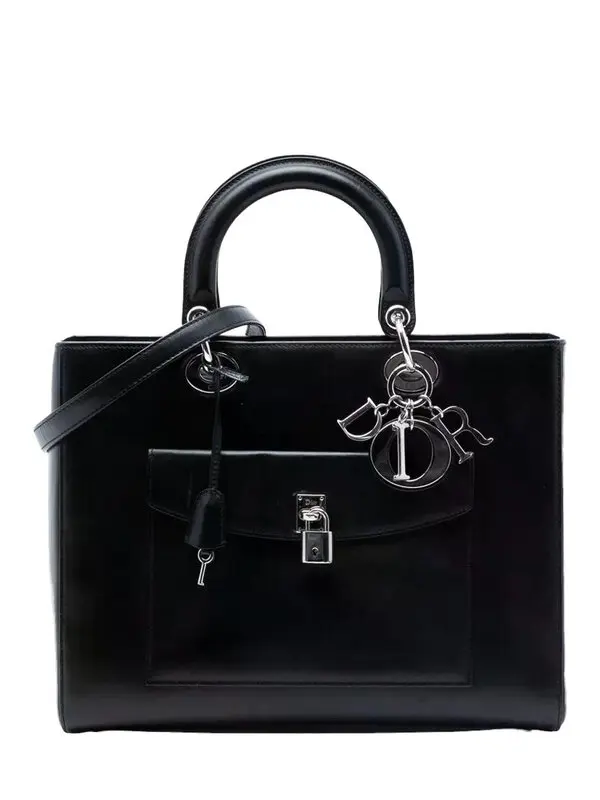 Dior 2014 Large Calfskin Pocket Tote Lady Satchel - Black