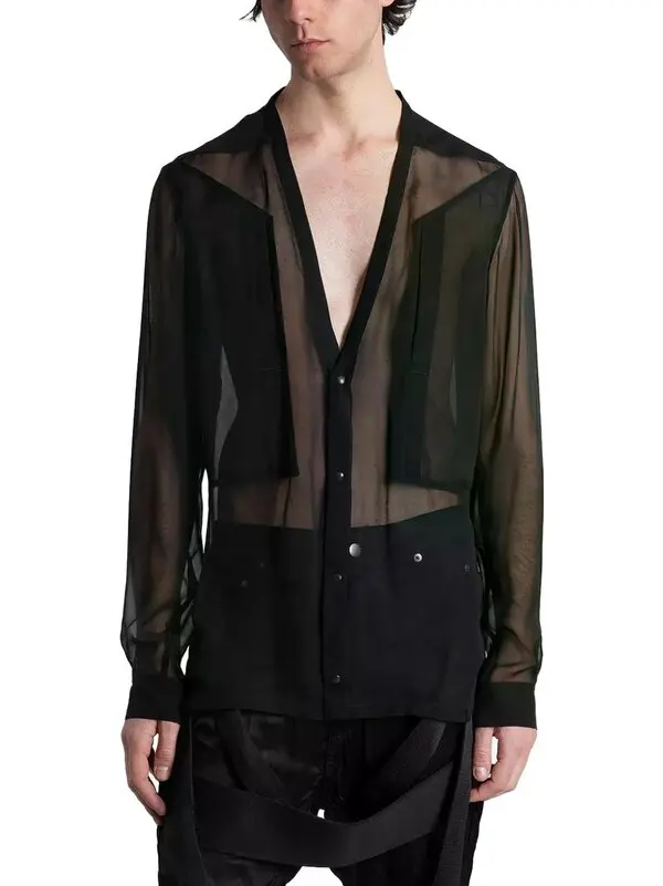 Rick Owens Larry Fogpocket Sheer-finish V-neck Silk Shirt - Black