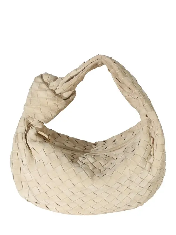 Bottega Veneta Teen Jodie Top Handle Bag Suede Intrecciato - Beige