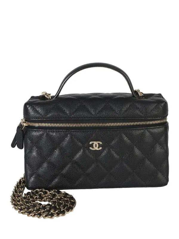 Chanel Quilted Caviar Top Handle Vanity - Black